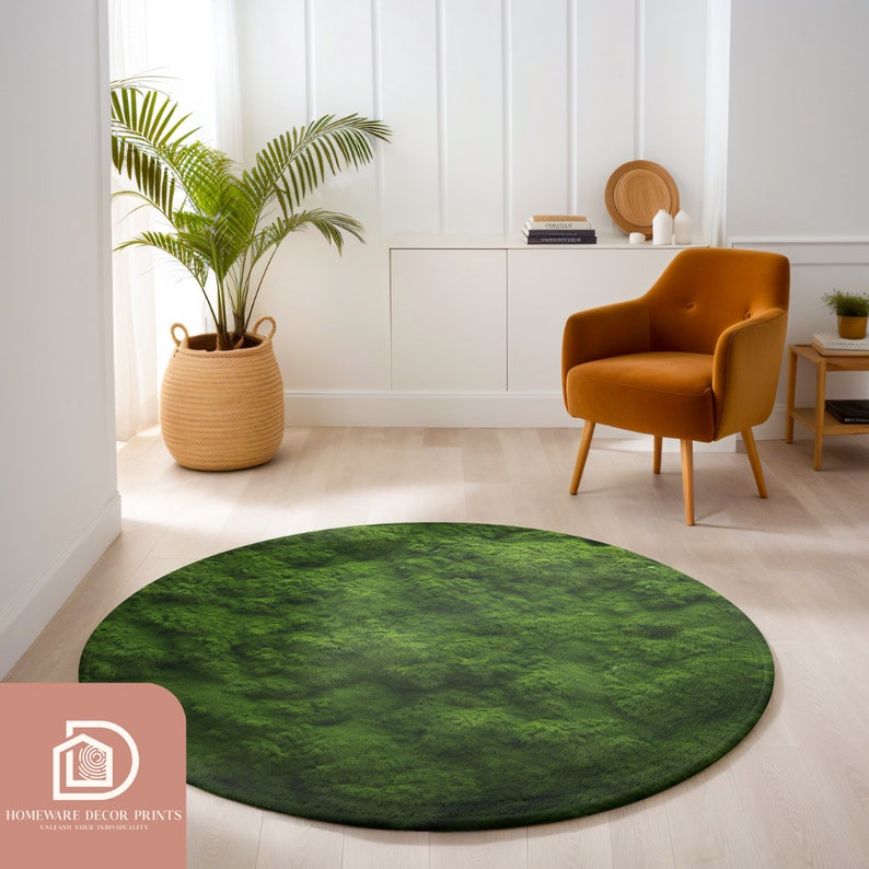 Green Moss 5ft Round Rug, Mossy Mountain Landscape Fluffy Mat, Woodland ...