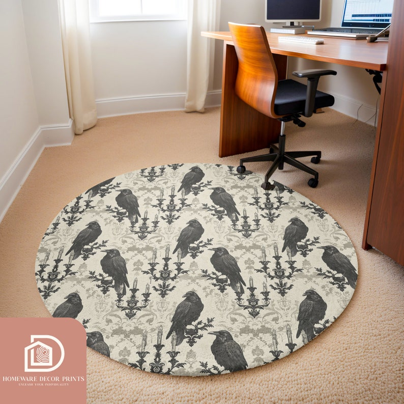 Gothic Victorian 5ft Round Rug, Black Crow Vintage Comfy Mat, Witchy ...
