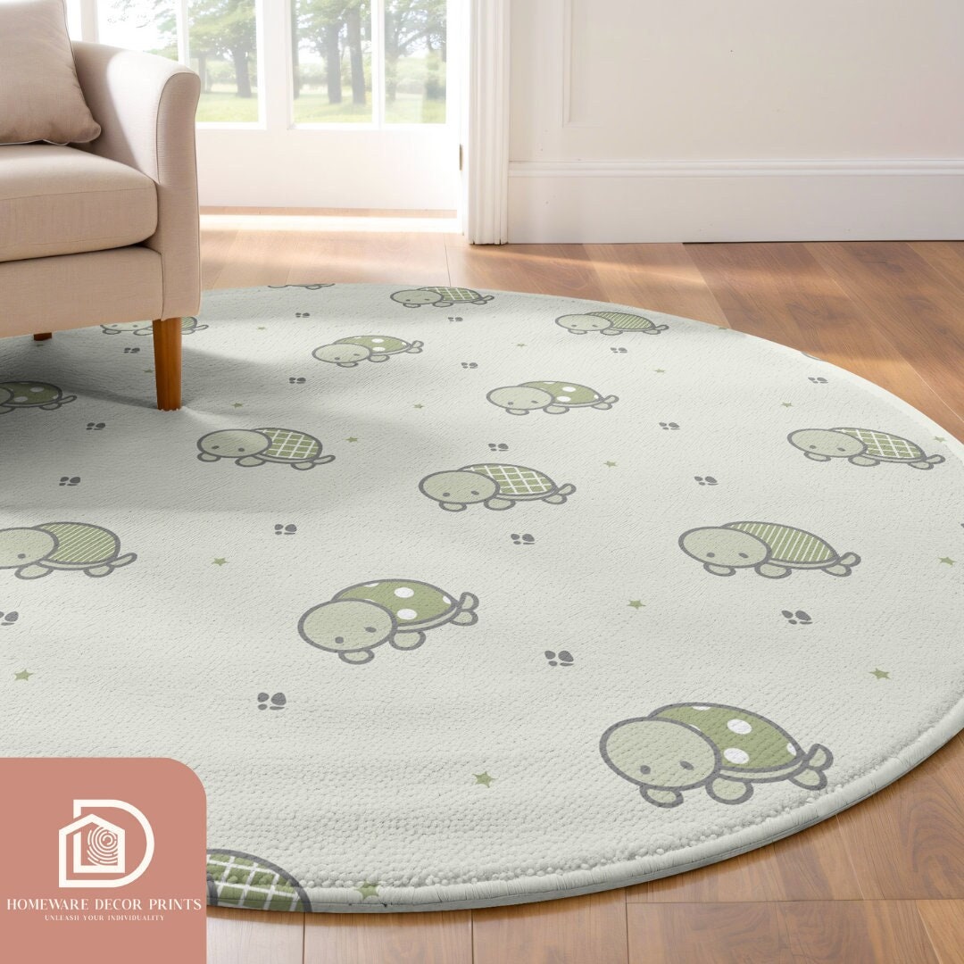Sea Turtle 5ft Round Rug, Ocean Nursery Theme, Aquatic Creature ...