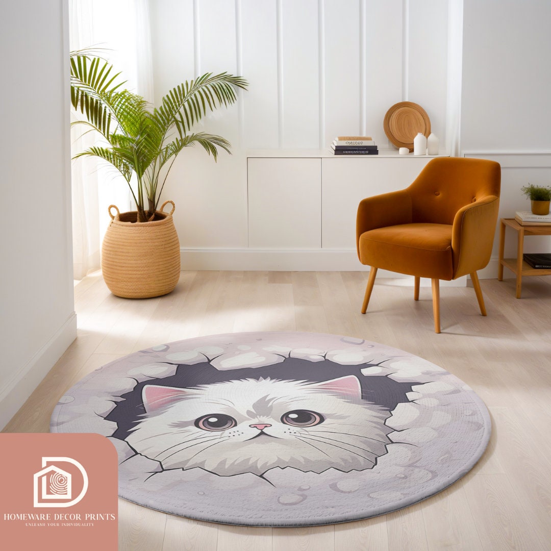 Cat Peeking 5ft Round Rug, Ragdoll Peekaboo Circular Carpet, Kitty ...