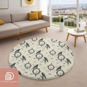 Gothic Black Crow 5ft Round Rug, Victorian Bird Circular Mat, Witchy ...
