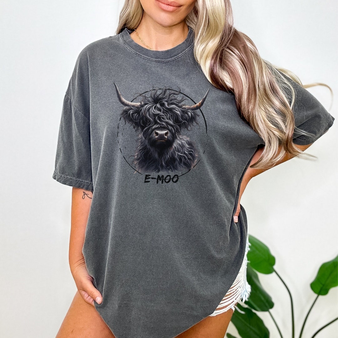 E-moo Oversized Tee, Highland Cow Shirt, Emo Clothes, Goth Emo Gifts ...