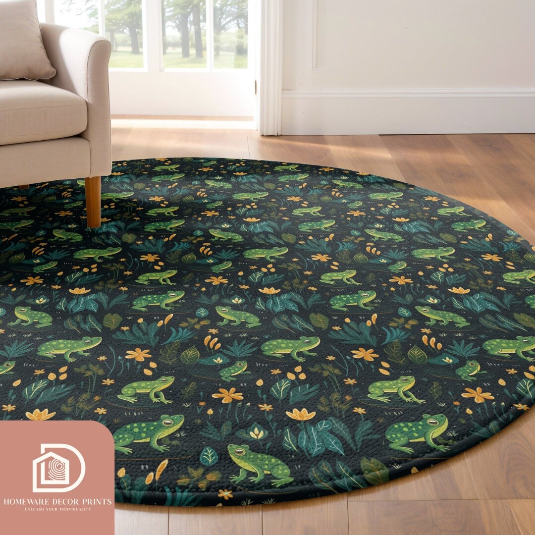 Green Frog 5ft Round Rug, Rainforest Creature Cozy Playmat, Amphibians ...