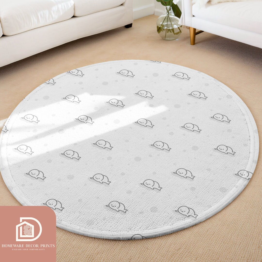 Arctic Animal 5ft Round Rug, Baby Seal Fluffy Playmat, Polar Creature ...