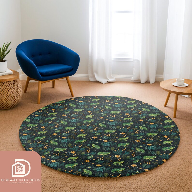 Green Frog 5ft Round Rug, Rainforest Creature Cozy Playmat, Amphibians ...