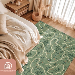 Mountain Road Map Area Rug, Large Floor Mat for Living Room, Green ...