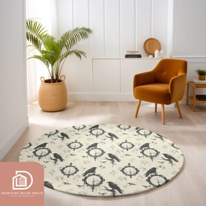 Gothic Black Crow 5ft Round Rug, Victorian Bird Circular Mat, Witchy ...