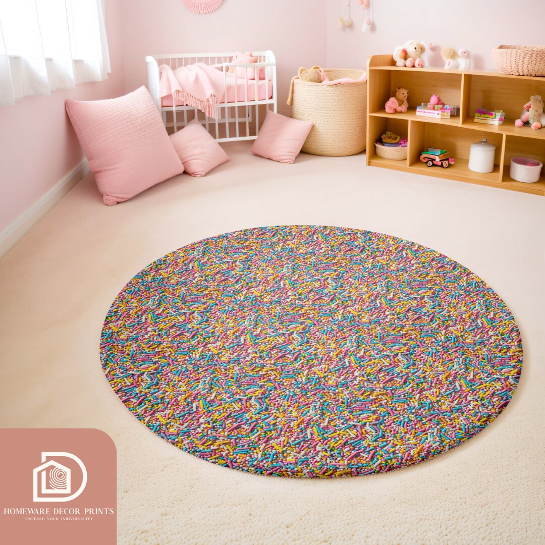 Confetti 5ft Round Rug, Colorful Candy Fluffy Circular Mat, Sprinkle ...
