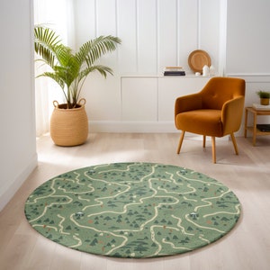Mountain Road Map 5ft Round Rug, Large Floor Mat Kids Bedroom, Green ...