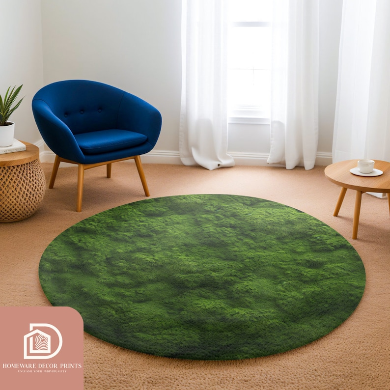 Green Moss 5ft Round Rug, Mossy Mountain Landscape Fluffy Mat, Woodland ...