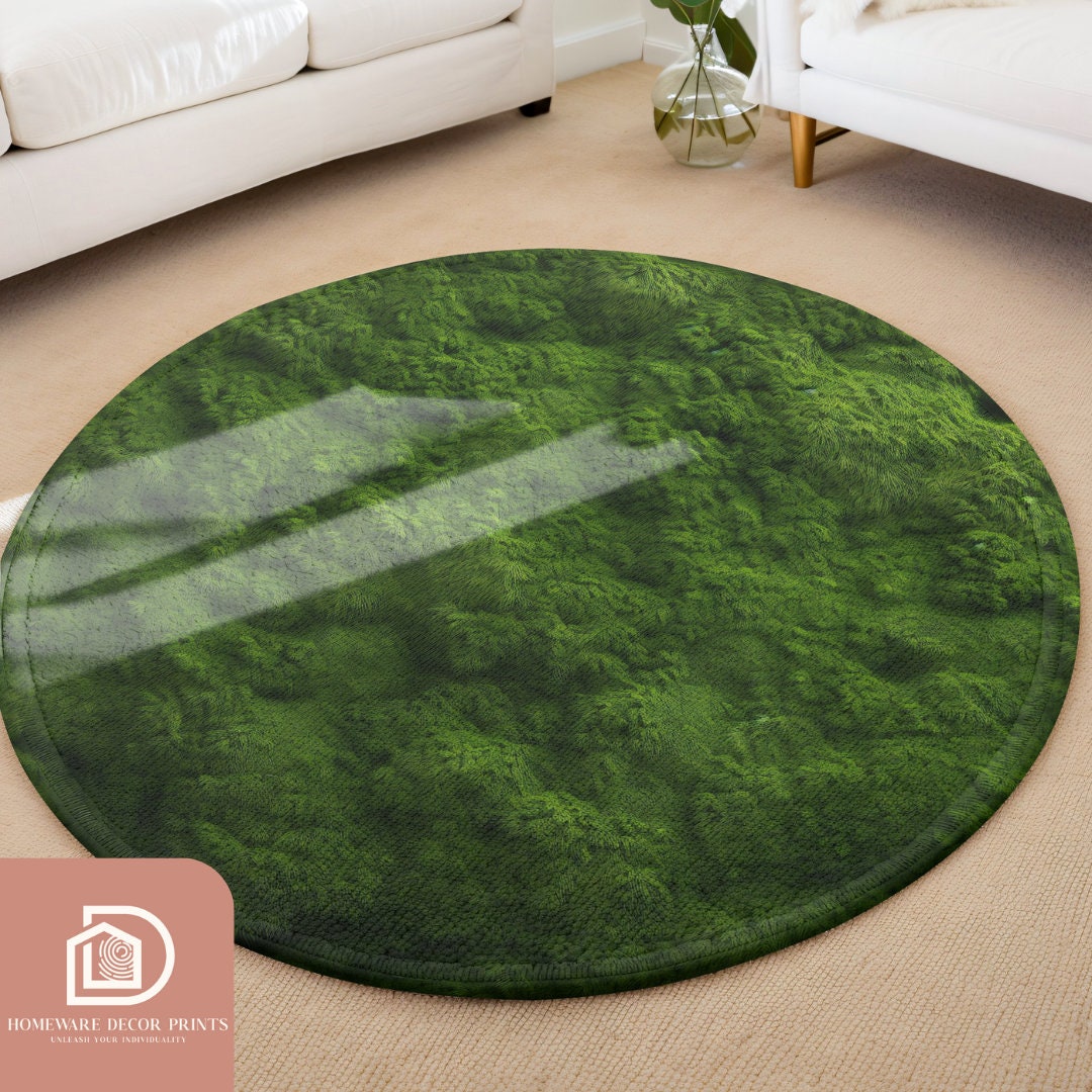 Green Moss 5ft Round Rug, Mossy Mountain Landscape Fluffy Mat, Woodland ...