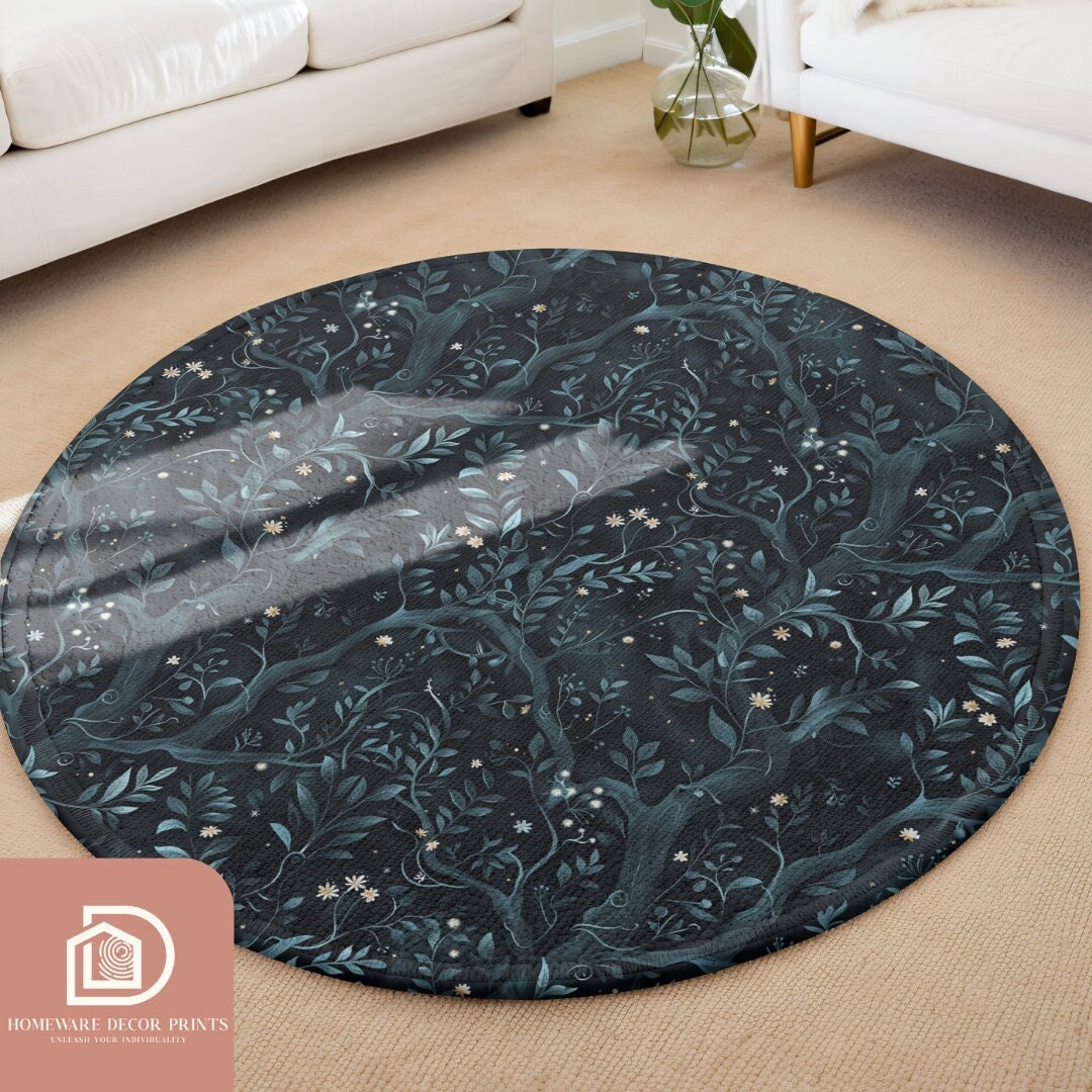 Celestial Forest 5ft Round Rug, Blue Night Sky Comfy Mat, Enchanted ...