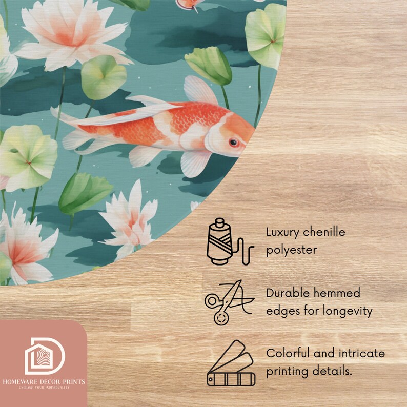 Koi Fish Pond 5ft Round Rug, Vibrant Asian Decorative Mat, Exotic ...