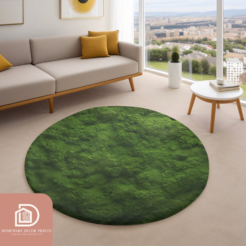Green Moss 5ft Round Rug, Mossy Mountain Landscape Fluffy Mat, Woodland ...