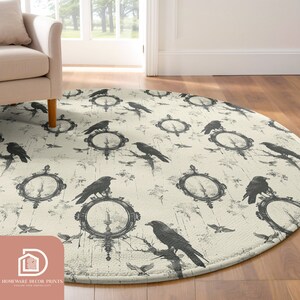 Gothic Black Crow 5ft Round Rug, Victorian Bird Circular Mat, Witchy ...