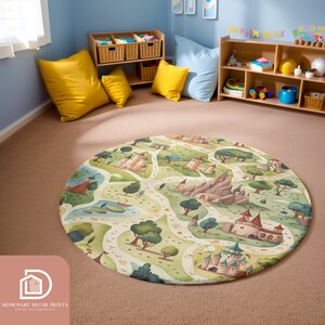 Castle Road Map 5ft Round Rug, Medieval Fairytale Nursery Theme Soft ...