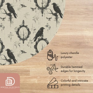 Gothic Black Crow 5ft Round Rug, Victorian Bird Circular Mat, Witchy ...