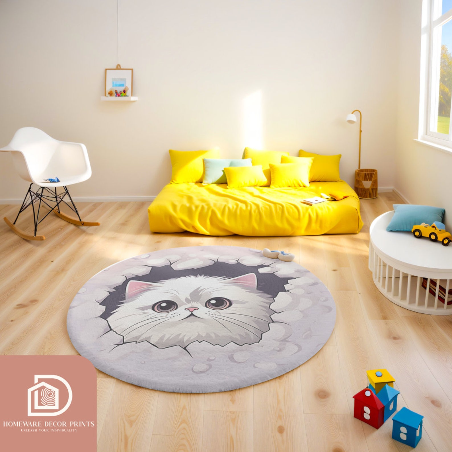 Cat Peeking 5ft Round Rug, Ragdoll Peekaboo Circular Carpet, Kitty ...