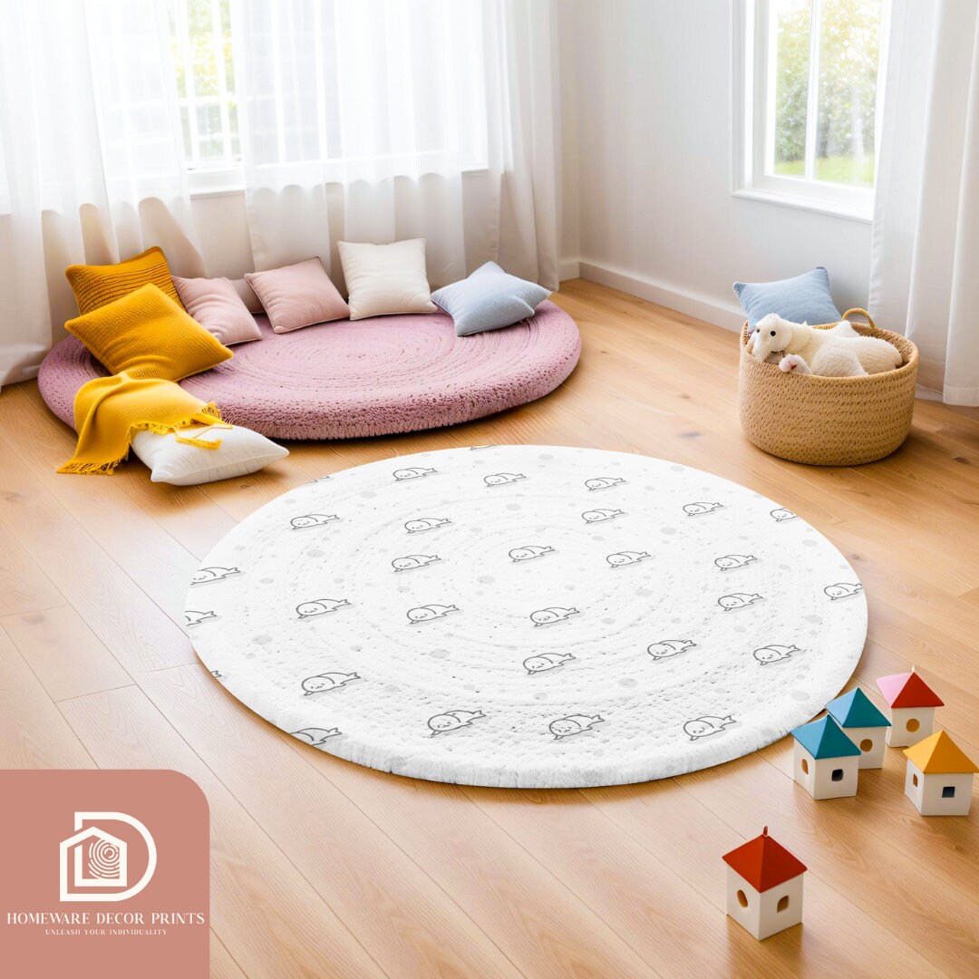 Arctic Animal 5ft Round Rug, Baby Seal Fluffy Playmat, Polar Creature ...