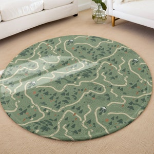 Mountain Road Map 5ft Round Rug, Large Floor Mat Kids Bedroom, Green ...