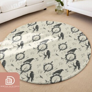 Gothic Black Crow 5ft Round Rug, Victorian Bird Circular Mat, Witchy ...