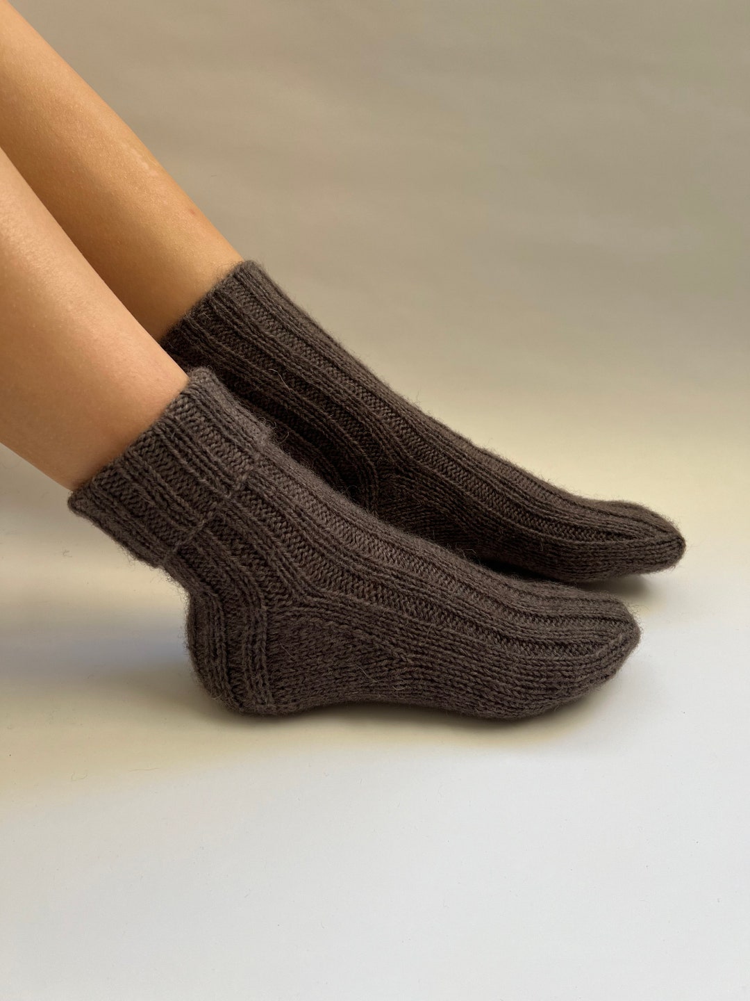 Brown Rib Knit Socks for Women, Hand Knit Socks, Warm Wool Knit Socks ...