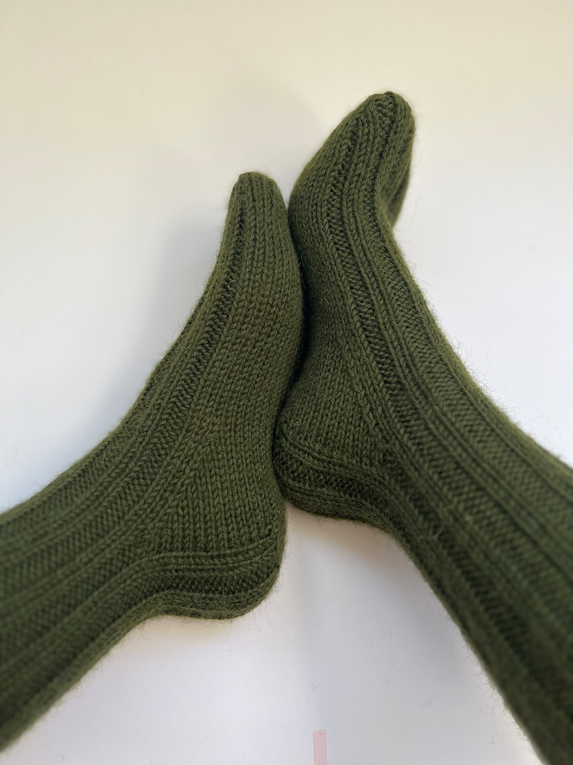 Rib Knit Green Wool Socks, Handmade Warm Winter Socks for Women, Hand ...