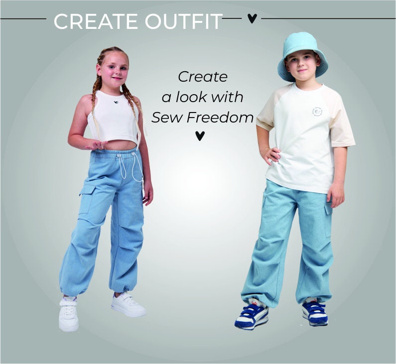Girl Cargo Pants Pattern, Kids Baggy Pocket Pants Patterns, Tech Style ...