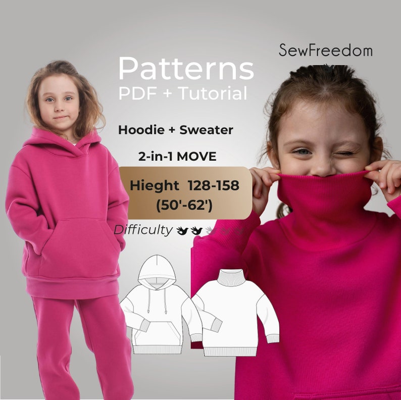 Kids Hoodie Pattern 2in1, Child Sweatshirt Pattern With Hood, Kids ...