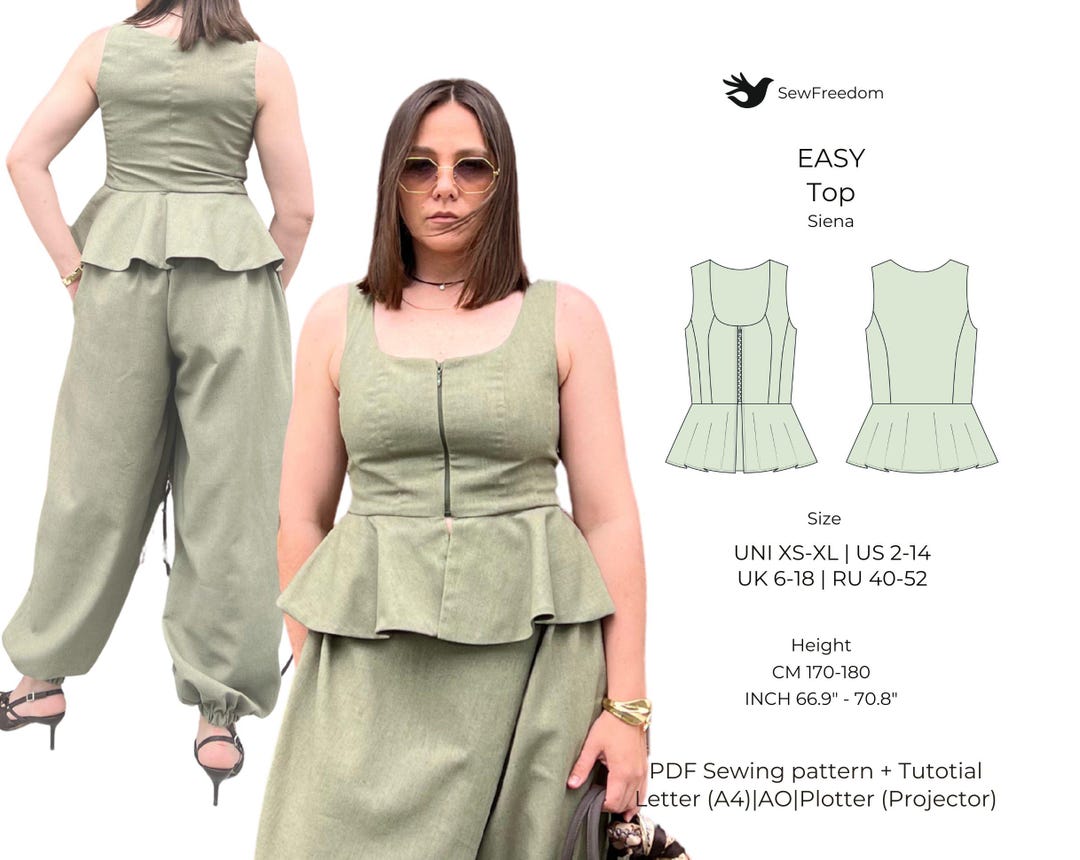 Women’s Fitted Top | PDF Sewing Pattern | Top Pattern for Height 170 ...