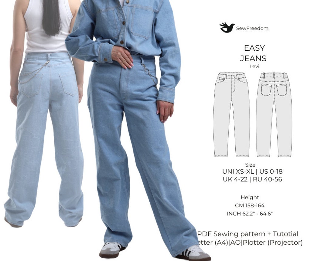 Women's Straight Jeans | Jeans PDF Pattern | Jeans Pattern for Height ...