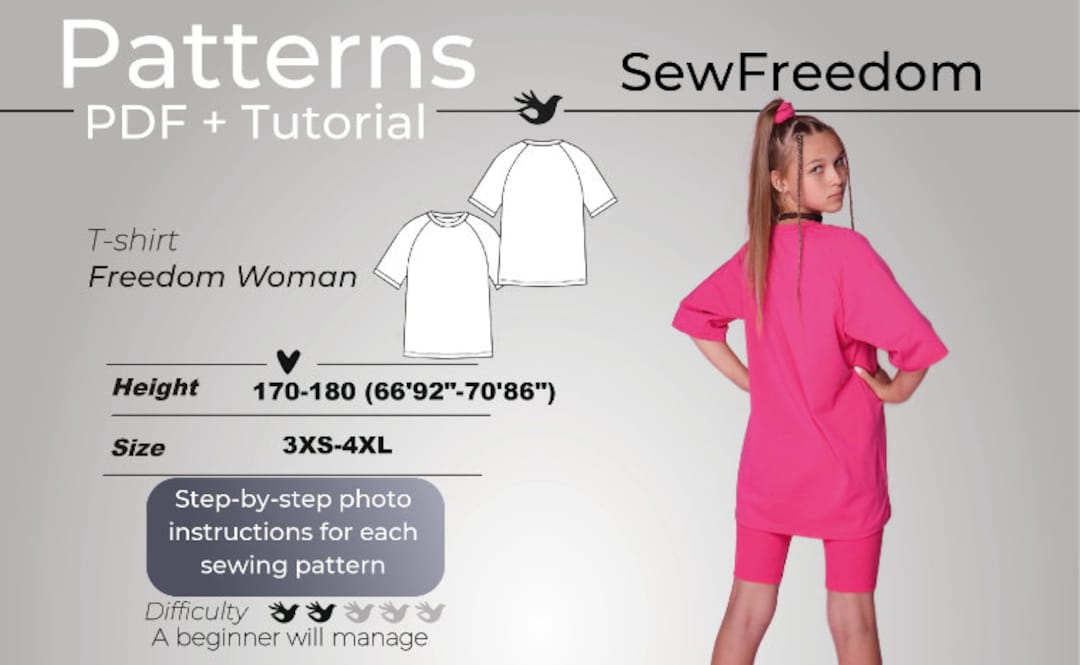 T-shirt Pattern for Woman With Tutorial, Easy to Sew Patterns, Basic ...