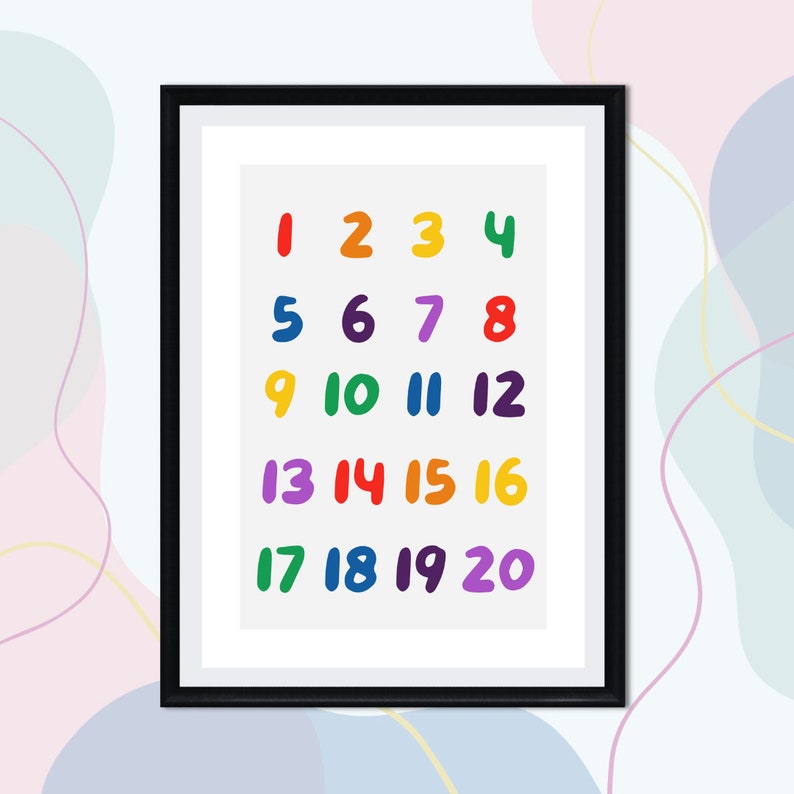 Numbers 1 to 20 Digital Print - Educational Prints for Kids Room Decor ...