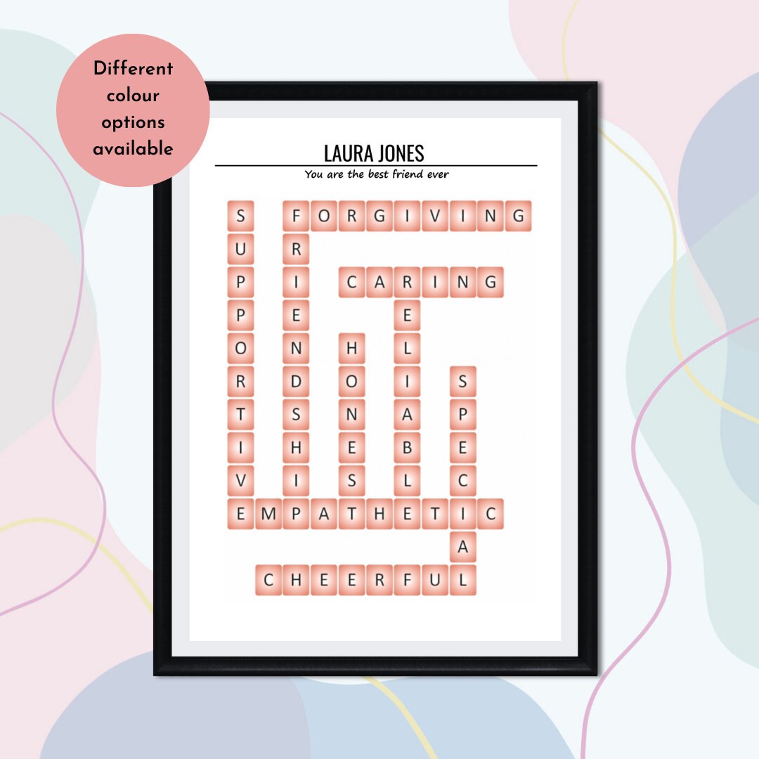 Personalized Best Friend Crossword Puzzle Poster Print Unique Gift ...