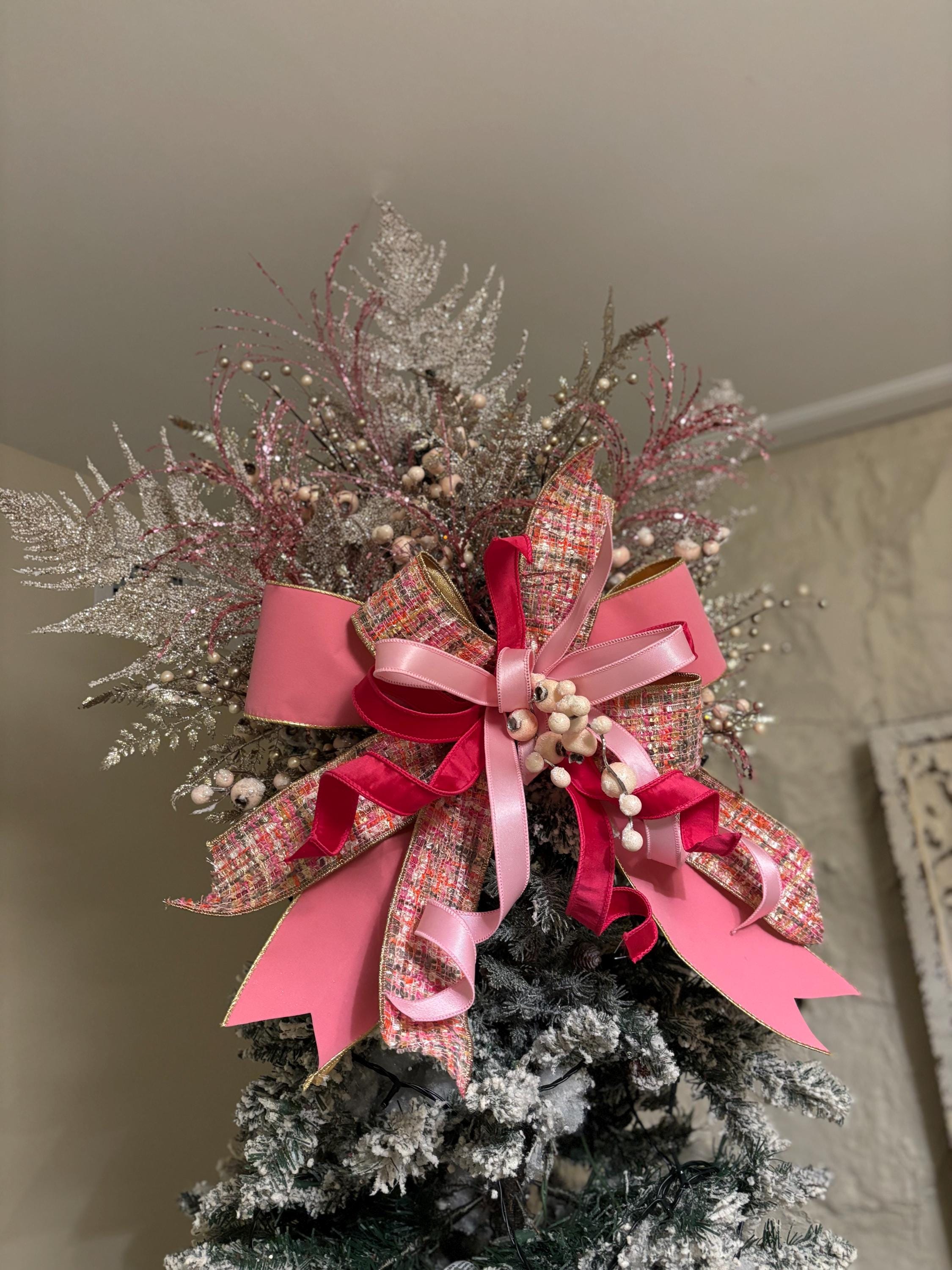 Custom Christmas Tree Topper – Luxe Ribbon & Holiday Picks - Etsy