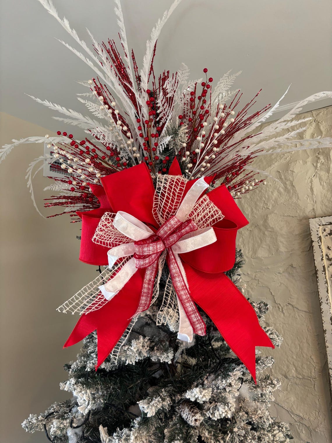 Custom Christmas Tree Topper – Luxe Ribbon & Holiday Picks - Etsy