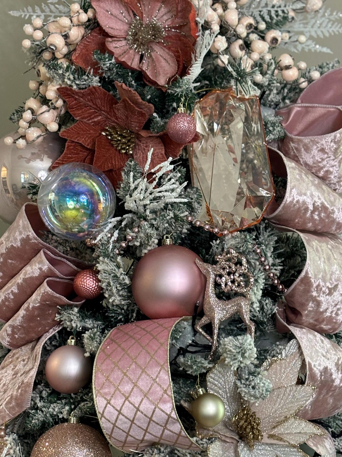 Pink Christmas Tree Ornament Kit: Velvet Ribbon, Glitter Poinsettia ...