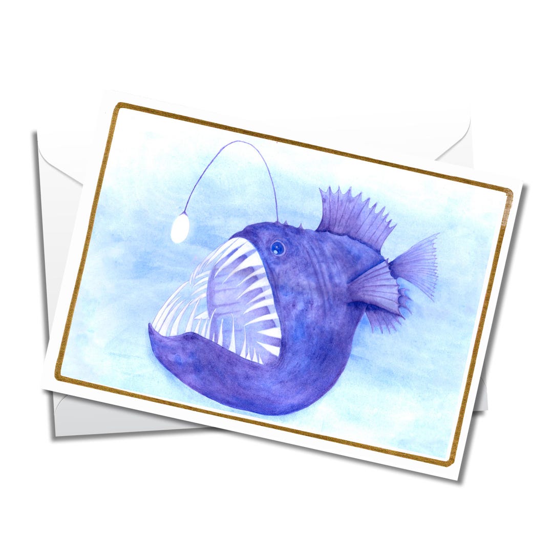 Anglerfish Watercolor Greeting Card – Deep Sea Fish Art Card - Etsy