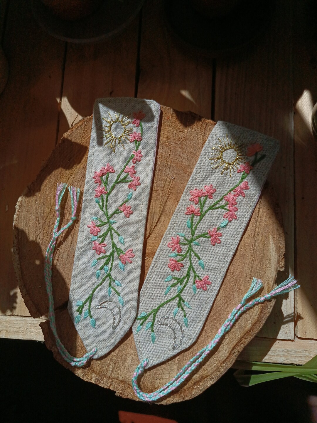 White Linen Embroidery Bookmark, Sun Moon Bookmark Personalized ...