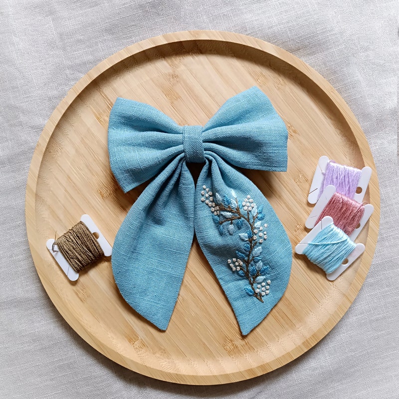 Embroidered Hair Bow - Etsy