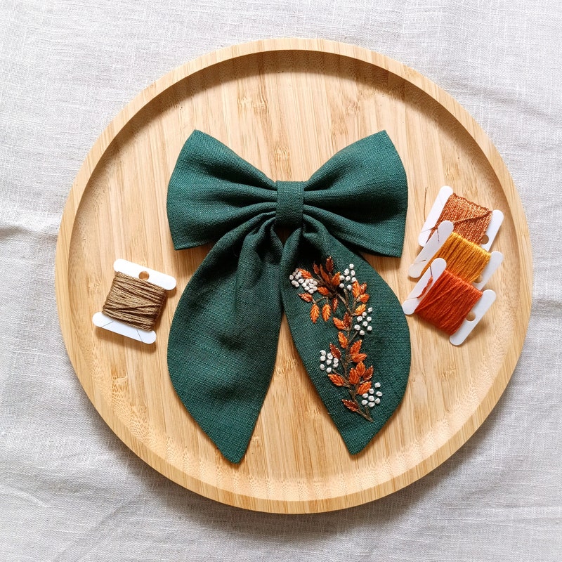 Embroidered Hair Bow - Etsy