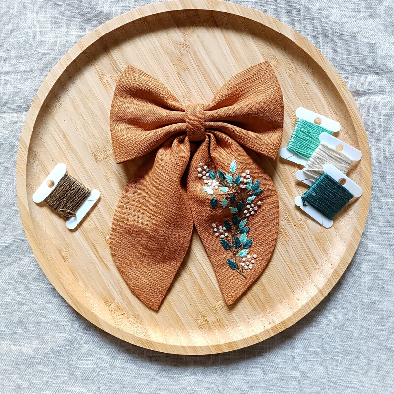 Embroidered Hair Bow - Etsy