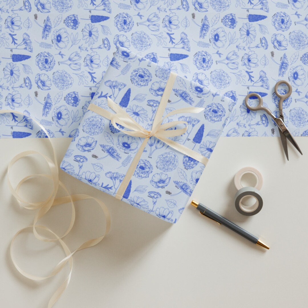 Hand-drawn Floral Wrapping Paper Sheets: Elegant Gift Wrap - Etsy