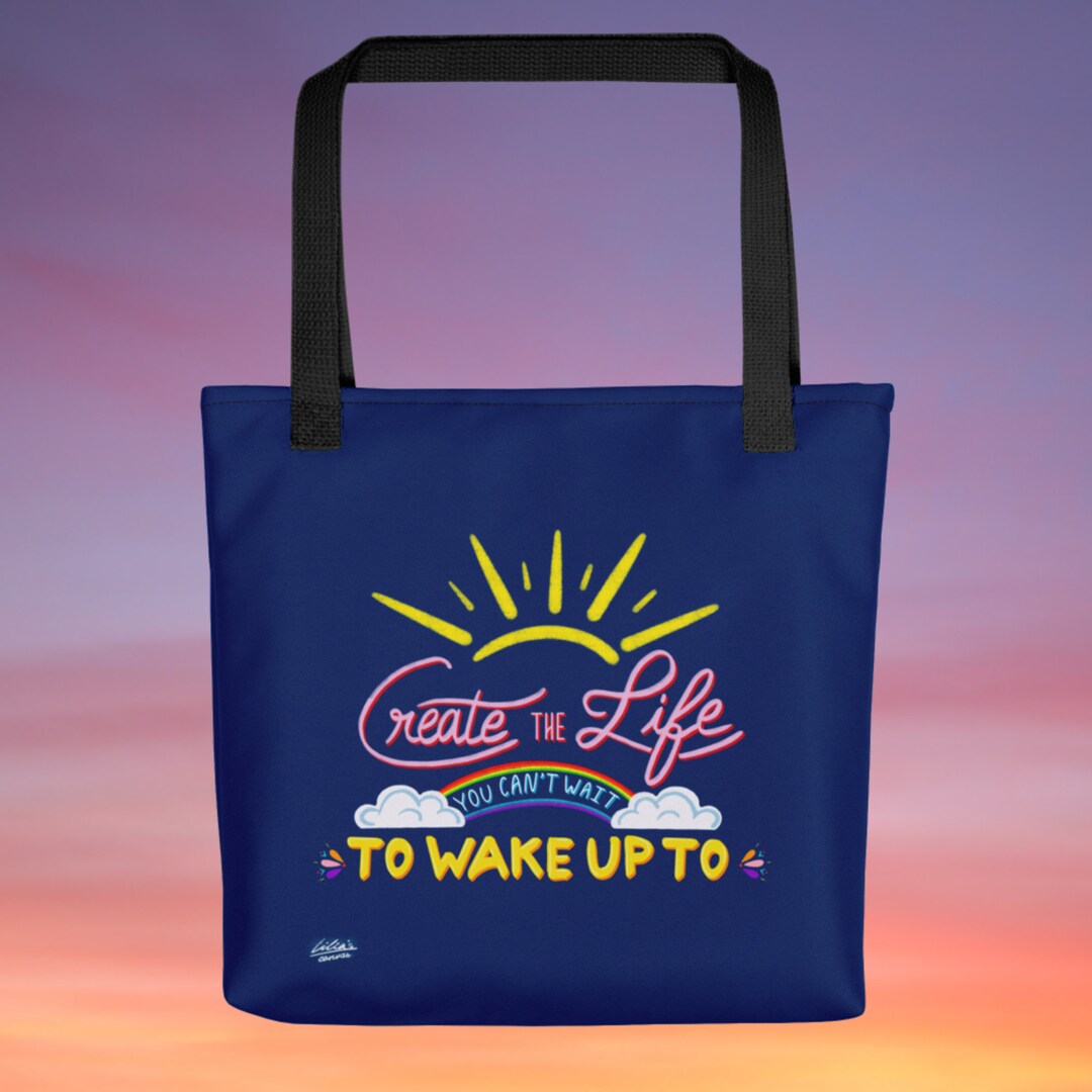 Motivational Quote Tote Bag: "create the Life" Illustrated Handbag - Etsy