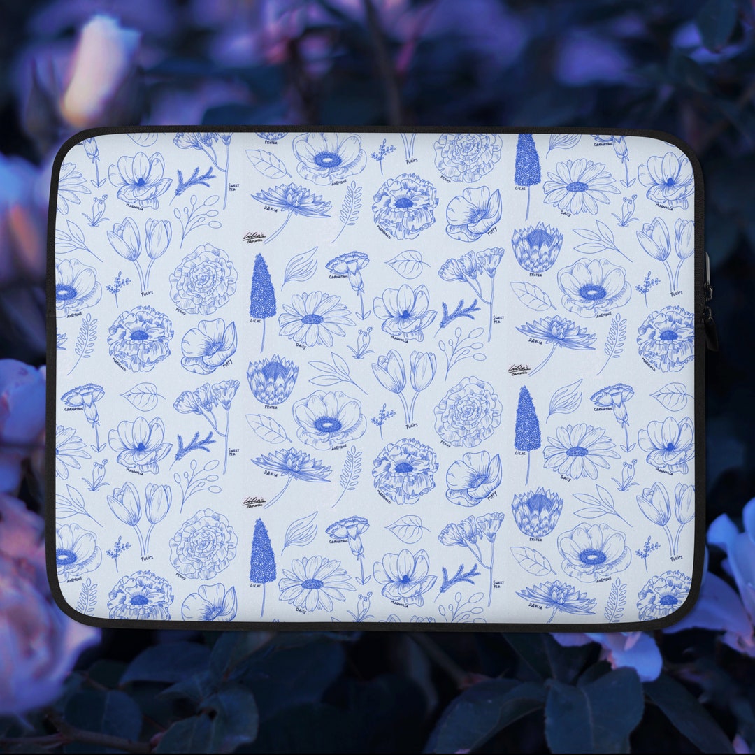Hand-drawn Floral Laptop Sleeve - Pattern Laptop Case - Illustrated ...