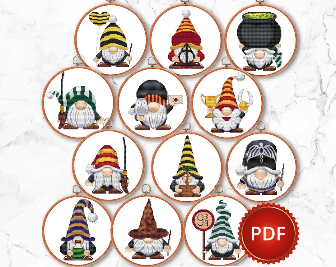 SET of 12 Wizard Gnomes Cross Stitch Pattern Easy Cute Magic - Etsy