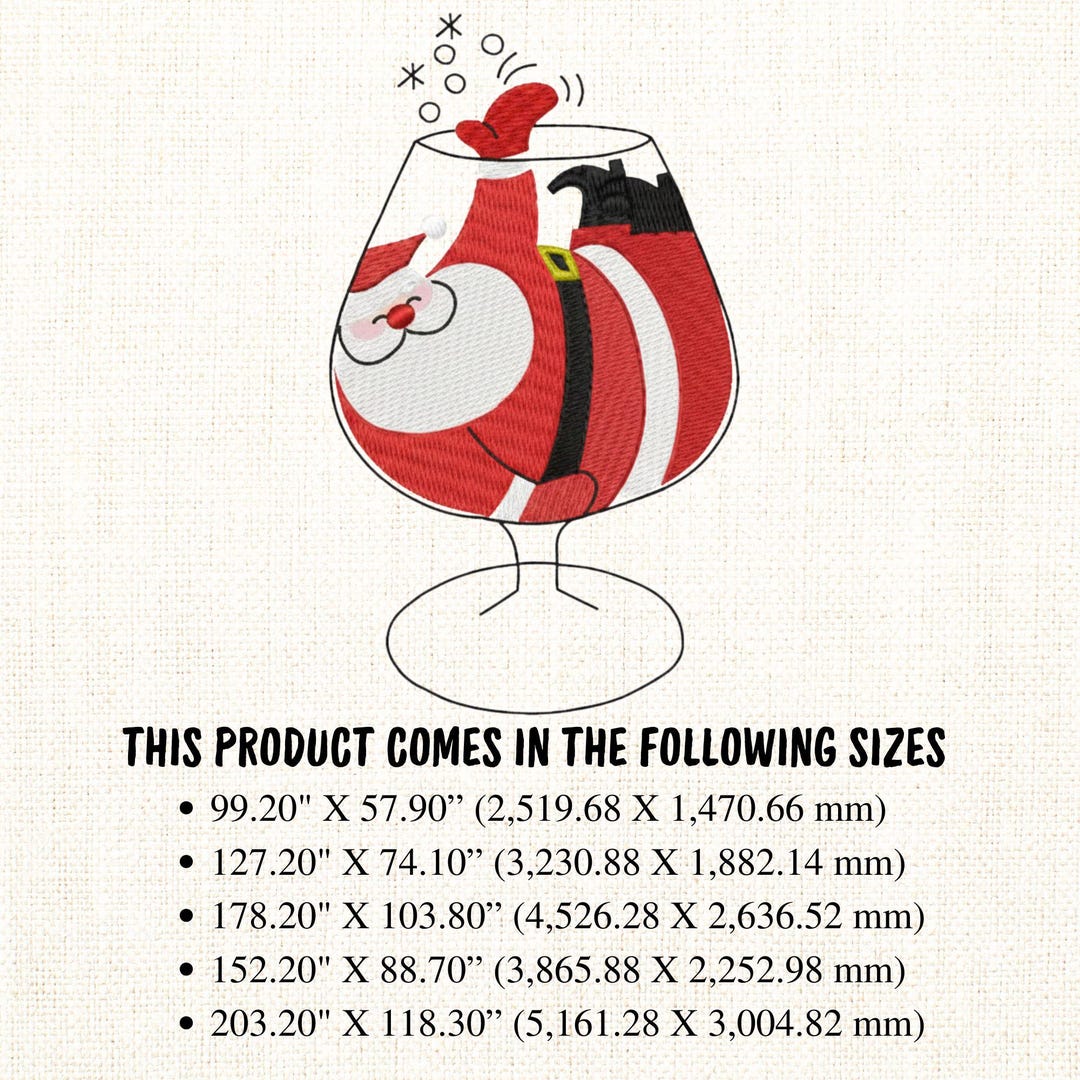 Funny Santa in Cognac Glass Embroidery Design | Unique Christmas ...