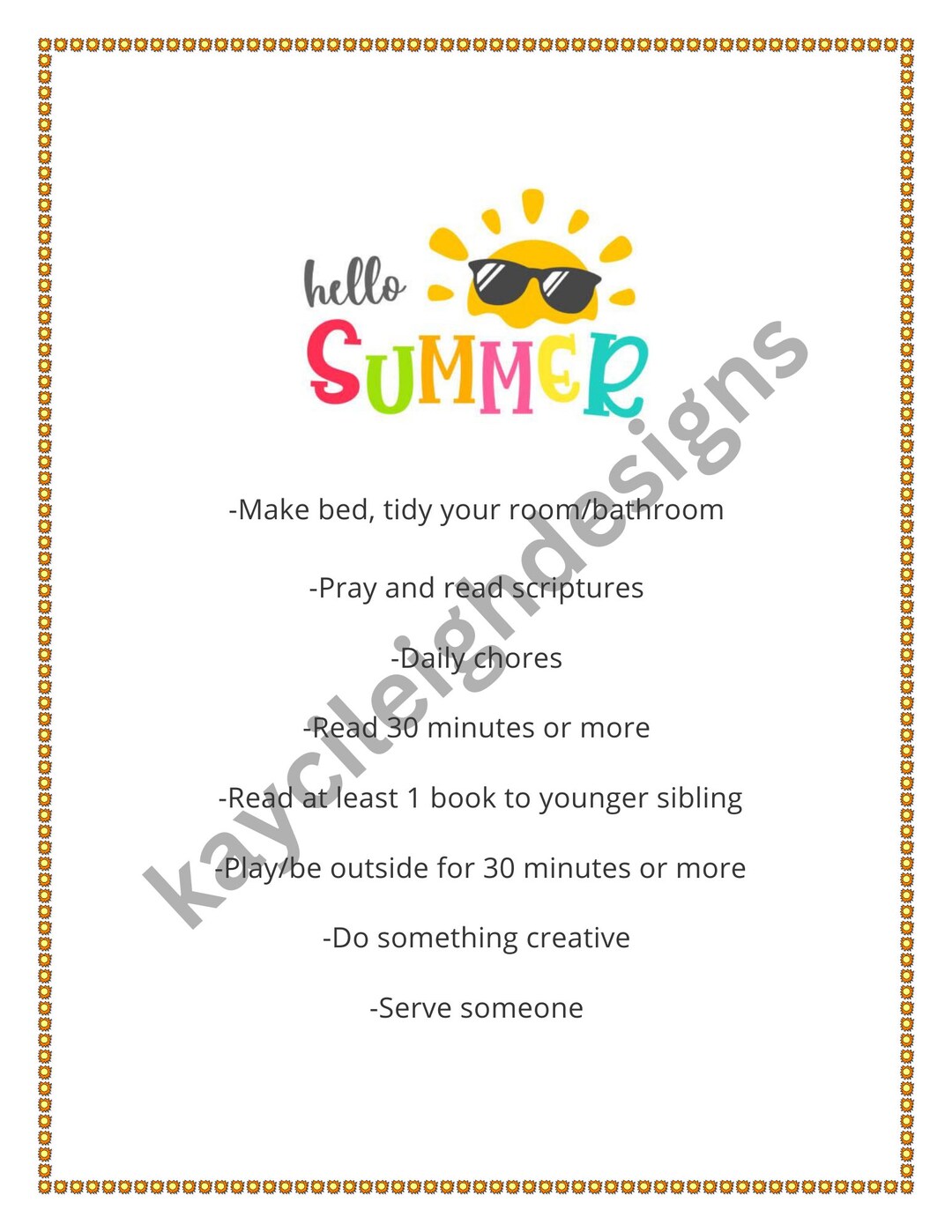 Summer Daily Do's List Printable, Summer Chores Printable, Summer Days ...