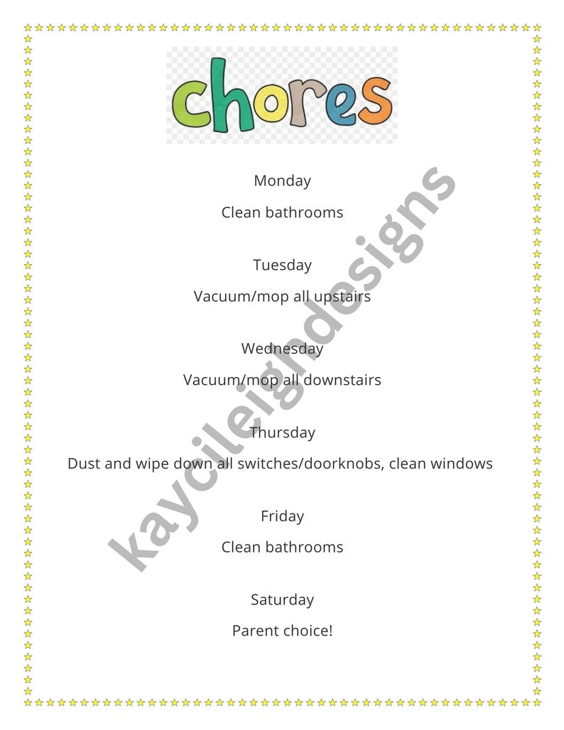 Chores List for Kids, Summer Chores List, Everyday Chores List - Etsy