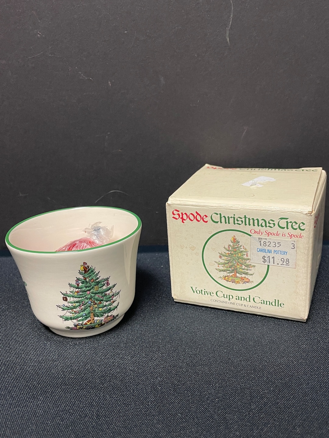 Vintage Spode Christmas Tree Votive Candle Holder With Red Candle ...